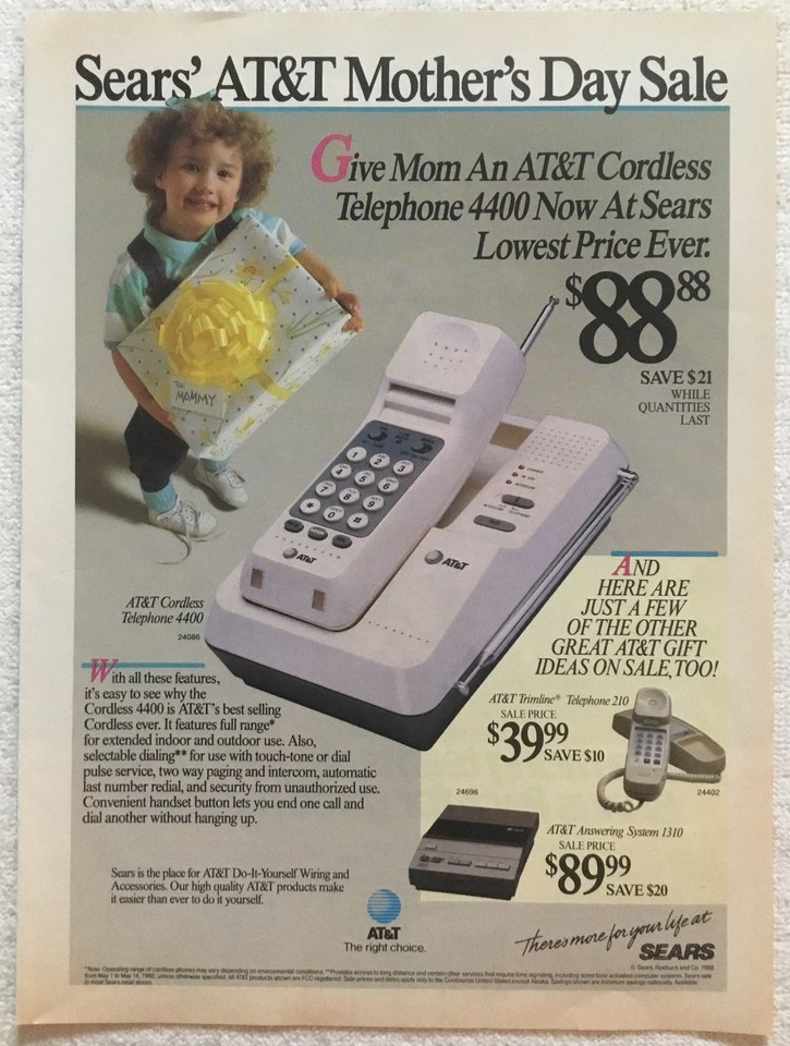 1988 Sears AT&T Cordless Phone Magazine Print Ad Great To Frame! | eBay