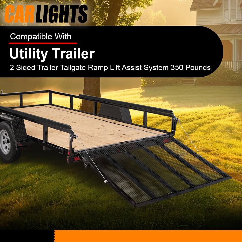 2 Sided Tailgate Utility Trailer Gate & Ramp Lift Assist System 350 lbs ...