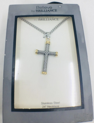 Believe by Brilliance Stainless Steel Cross Pendant 24" Necklace New in ...
