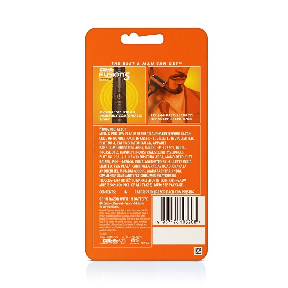 Gillette Men's Fusion 5 Power Razor, 1 Duracell Battery, 1 Preloaded ...