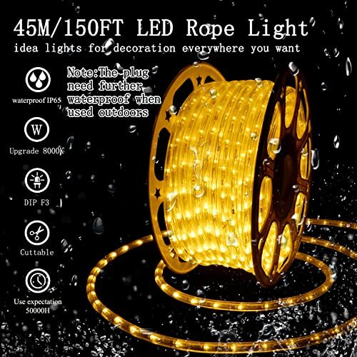 150ft Led Rope Lights Outdoor Waterproof Flexible 110v 3000k Warm White ...