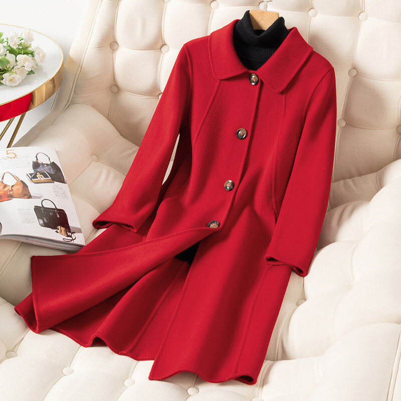 Women 100% Wool Double Side Coat Woolen Coat Single Breasted Lapel ...