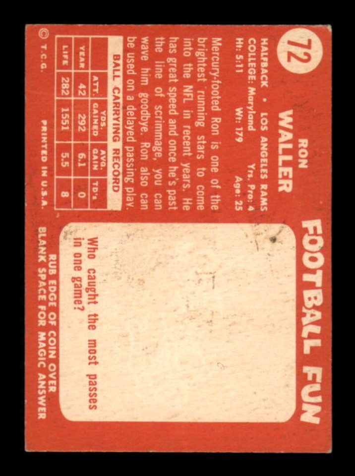1958 Topps #72 Ron Waller VG/VGEX LA Rams 563468 | eBay
