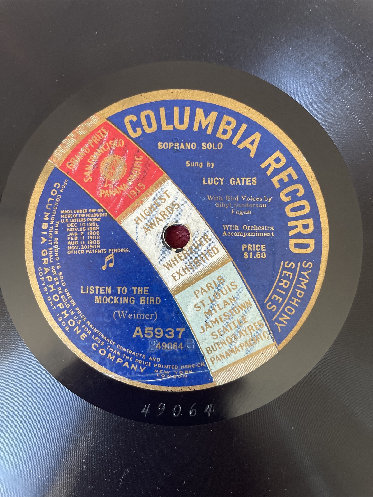 LUCY GATES THE NIGHTINGALE'S SONG 12" 78rpm- COLUMBIA A5937 (Released ...
