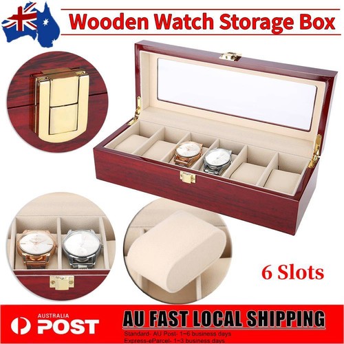 6 Grids Watch Box MDF Wooden Storage Case Jewelry Display Organizer ...