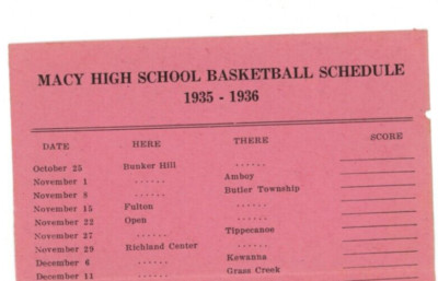 1936 Basketball Schedule Macy Highschool Blank | eBay