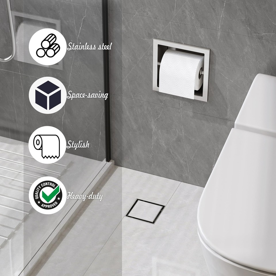 Recessed Toilet Paper Holder, Brushed Toilet Paper Holder Built-in ...