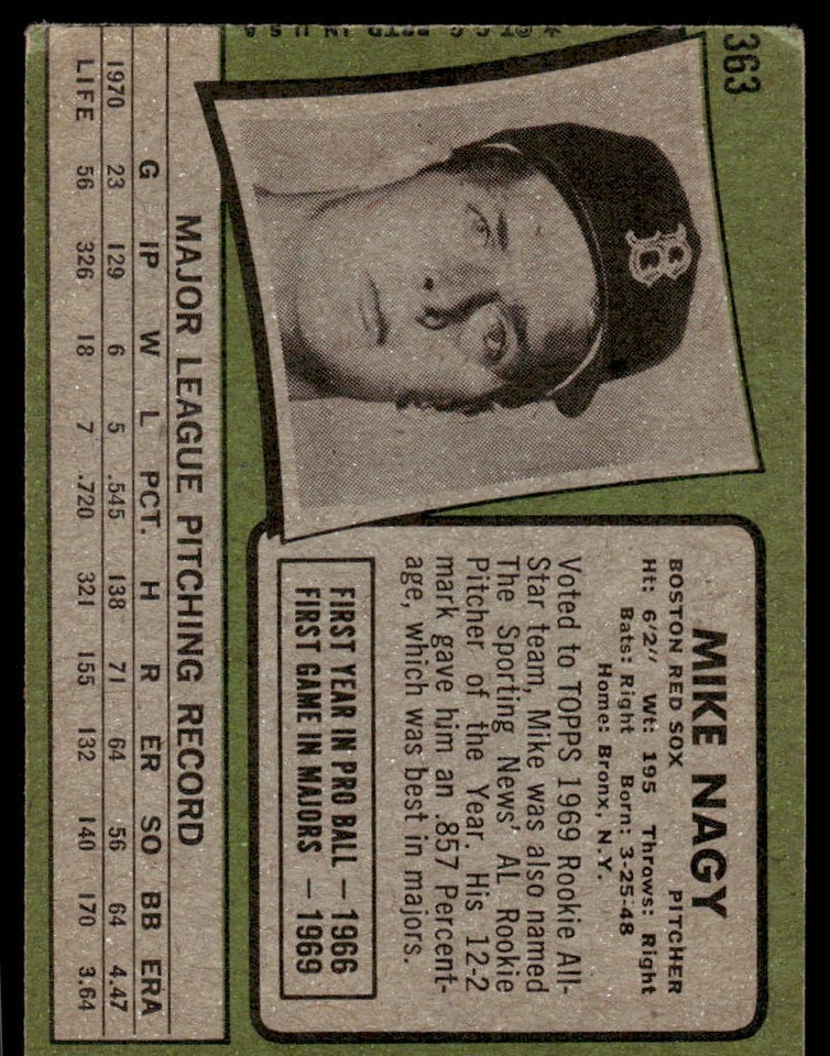 1971 Topps Mike Nagy #363 Boston Red Sox Baseball Card | eBay