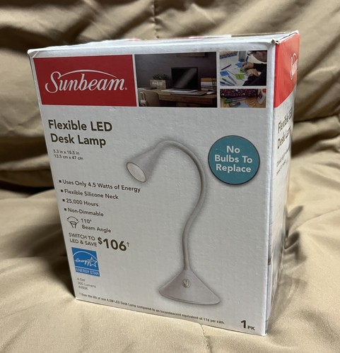 Sunbeam Flexible LED Adjustable White Desk Lamp 18.5” Tall No Bulb To ...