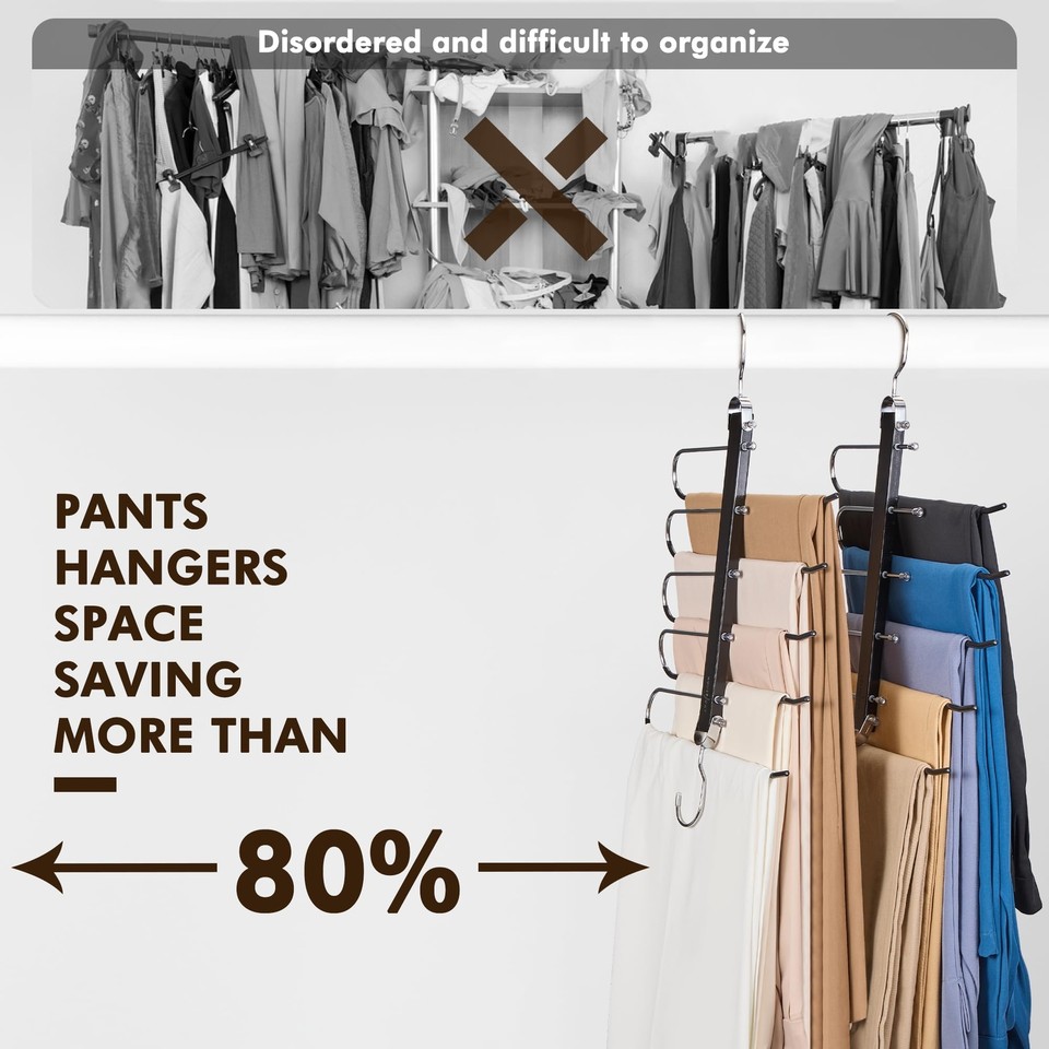 Pants Hangers Space Saving Wood Jean Hangers For Closet Non Slip Multi ...