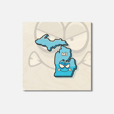 Michigan USA State Map Angry Smiley 4'' X 4'' Square Wooden Coaster | eBay