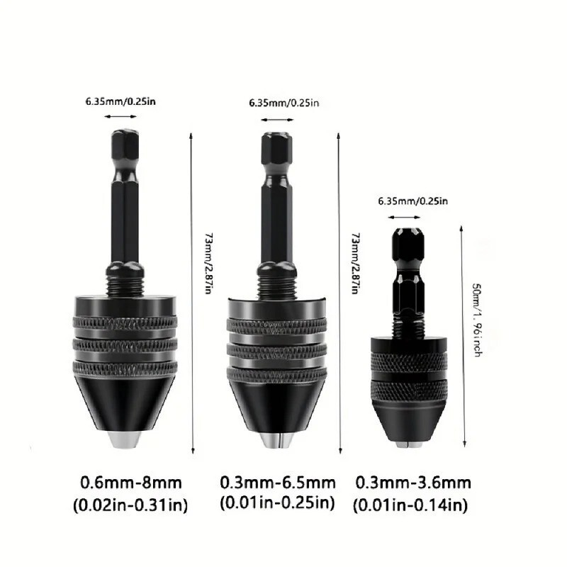 Mini ( 0.3mm to 3.6mm) Keyless Drill Chuck with 1/4" Hex Shank Adapter ...