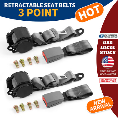 2 Set 3 Point Retractable Car Safety Seat Belt Lap Diagonal Belt ...