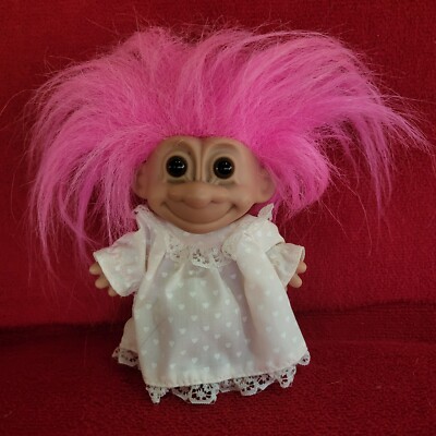 Vtg. Russ Troll Pink Hair Doll W/ Removable Heart Dress | eBay