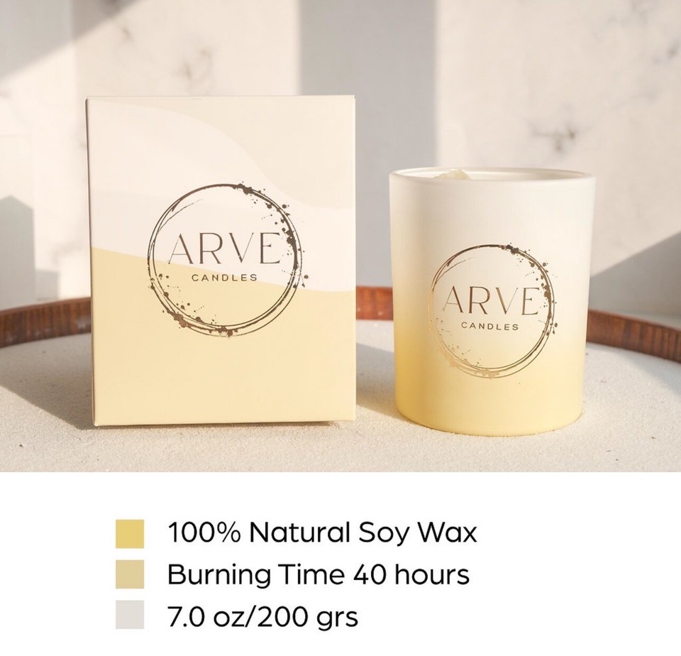 ARVE Abundance Lavendar Vanilla Candle 7oz 100% Soy Wax, Glass Container | eBay