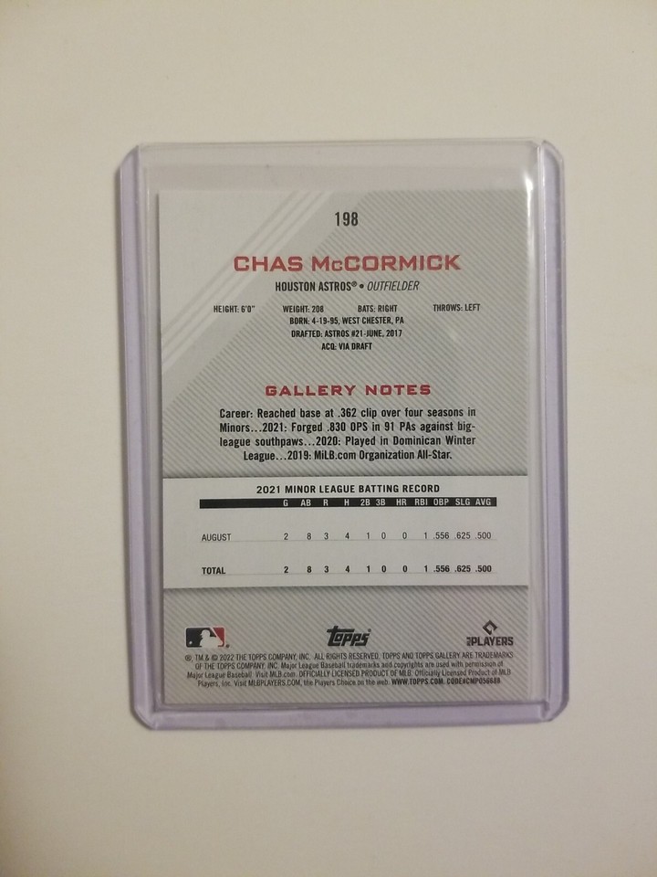 CHAS MCCORMICK RC 2022 TOPPS GALLERY #198 | eBay