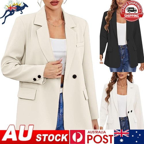 Women Lapel Collar Jacket Chic Solid Color Simple with Pockets ...