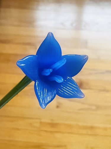 Vintage Hand Blown Art Glass Purple Blue Flower 17” Long Stem Murano ...