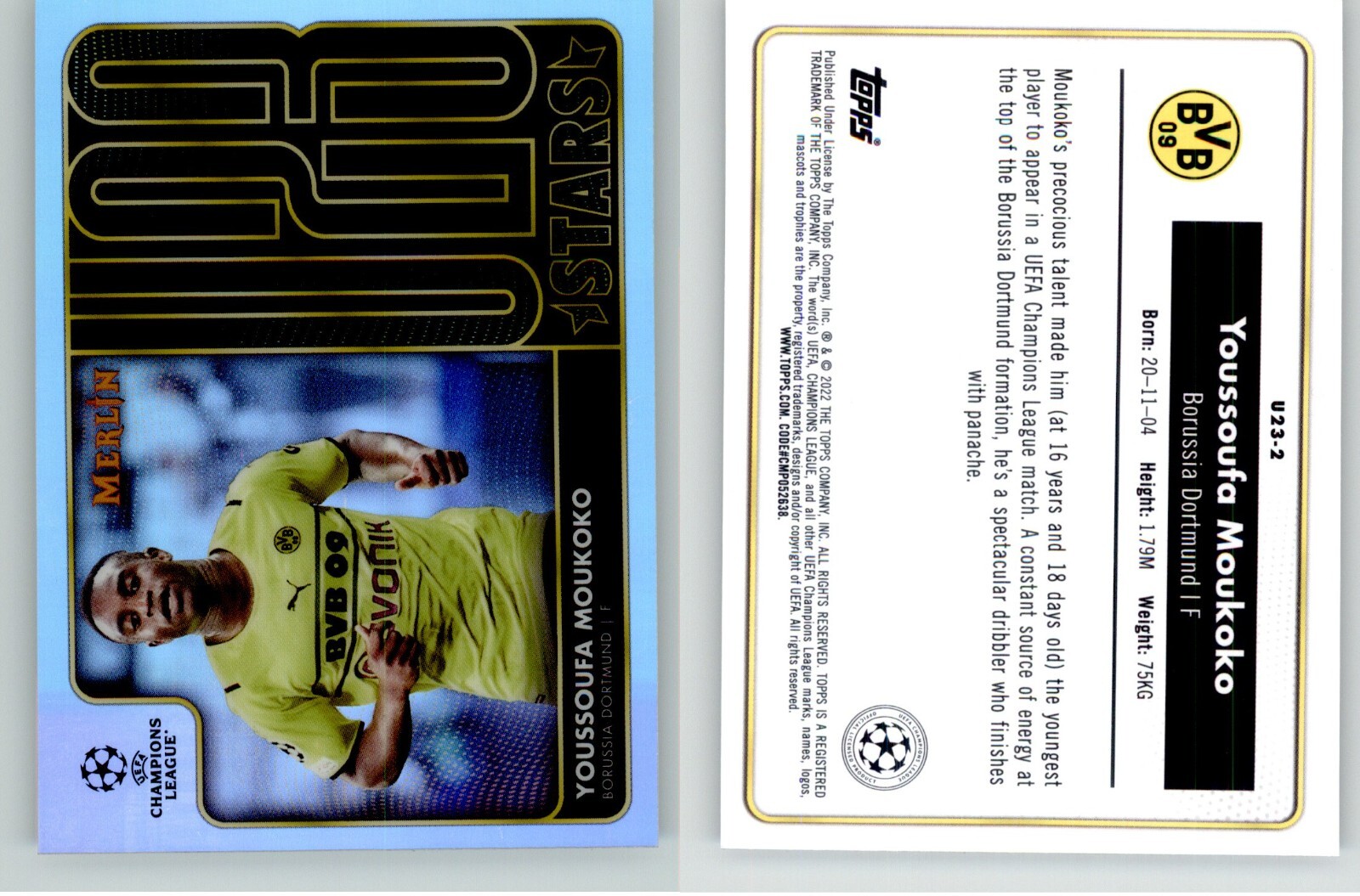 Youssoufa Moukoko 2021-22 Topps Merlin Collection Chrome UCL U23 Stars ...