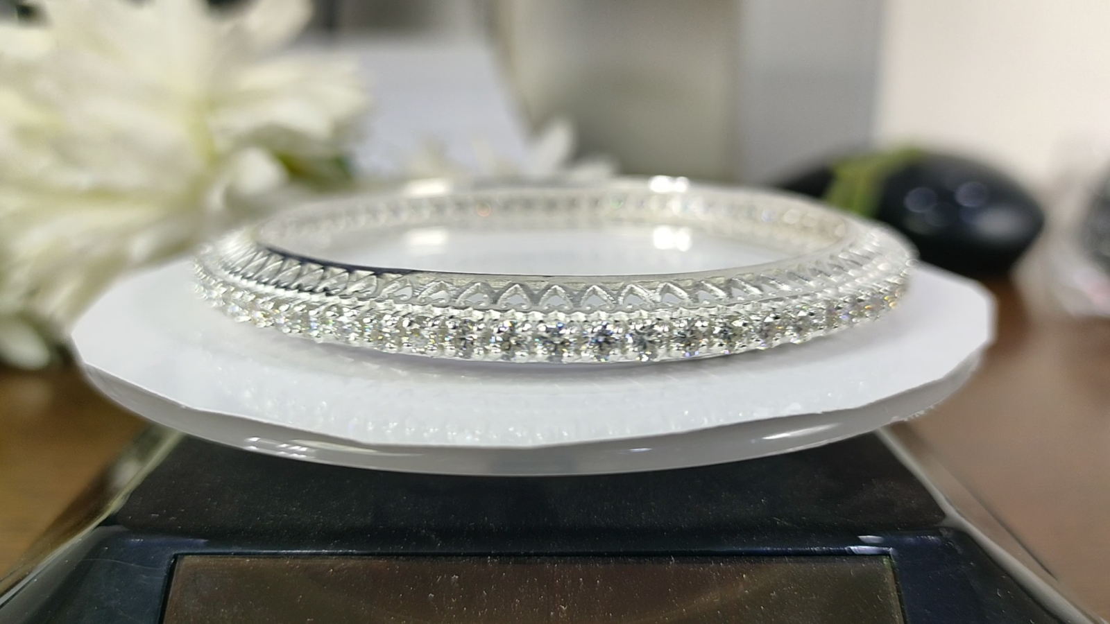 Certified White Diamonds Permanent Designer Bangle in 925 Silver-VIDEO ...