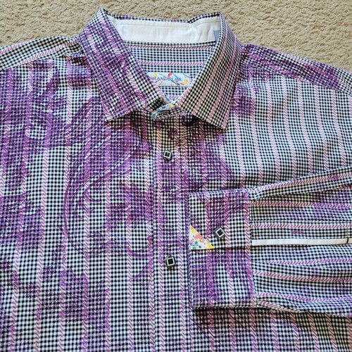Brandolini Multicolor Loud Long Sleeve Shirt Mens 3XL Purple Paisley ...