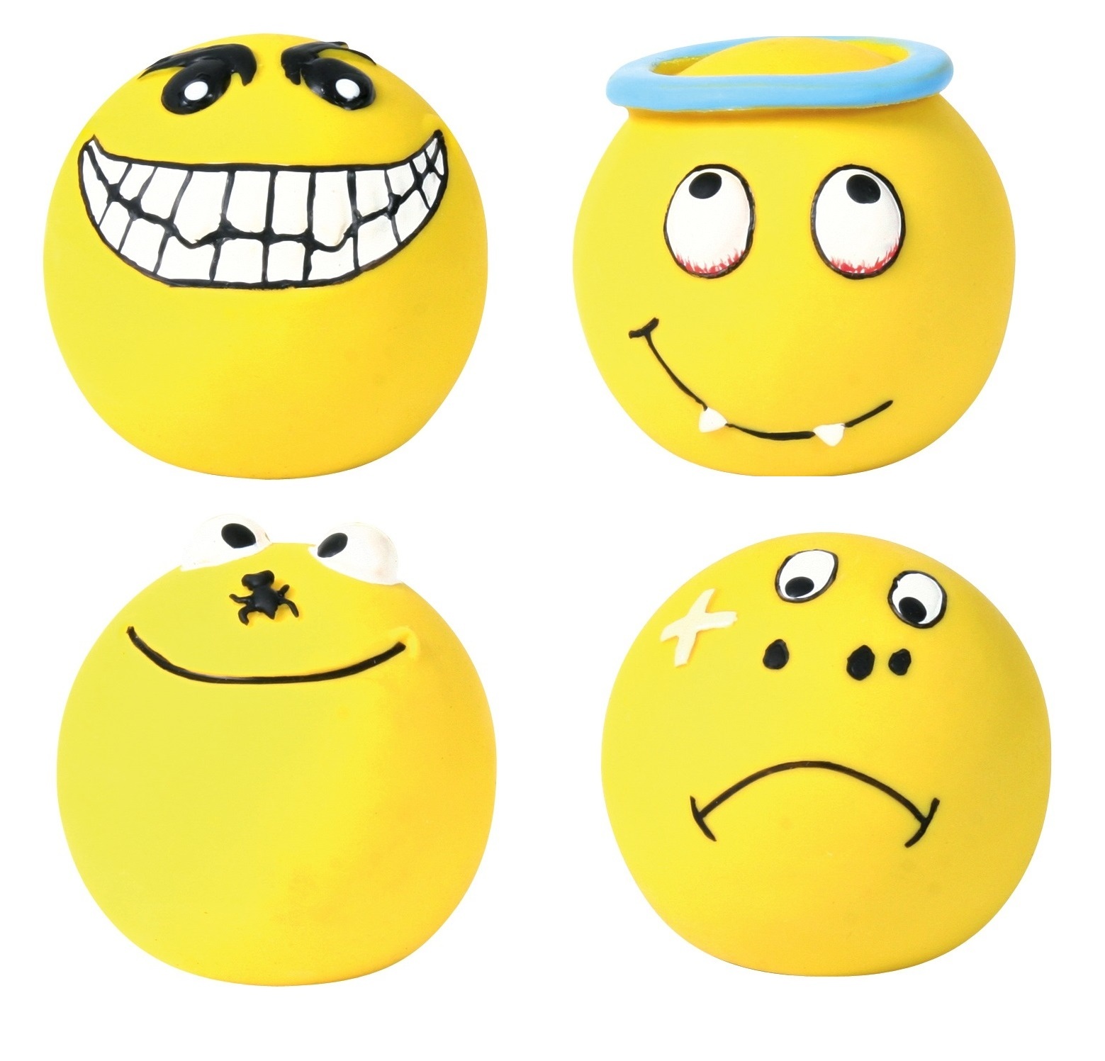 4 PACK TRIXIE SMILEYS BALLS LATEX DOG PUPPY THROW CATCH SQUEAKY BALL ...
