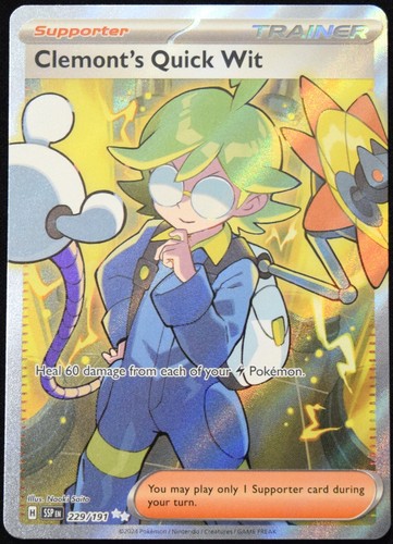 Pokemon TCG Clemont's Quick Wit 229/191 2024 Surging Sparks Ultra Rare ...
