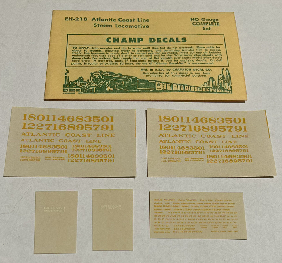 CHAMP HO DECAL-ATLANTIC COAST LINE/ACL STEAM LOCOMOTIVE - DULUX GOLD ...