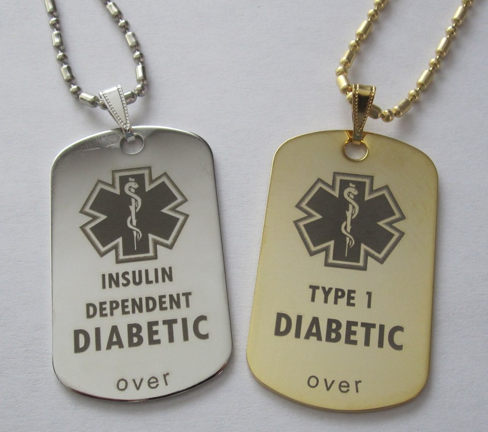 Stainless Steel Diabetes Diabetic Id Alert Tag - Free DARK Custom ...