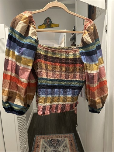 Farm Rio For Anthropologie Smocked Puff Sleeved Multicolored Top Size ...