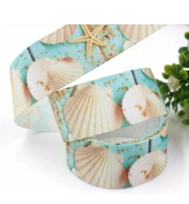 7/8, 1 & 1.5" (1 YD) Seashell Grosgrain Ribbon Starfish Shells Ocean ...