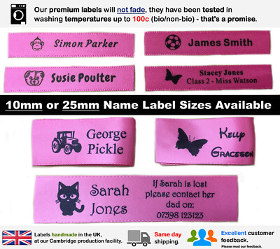 PINK Sew In/On Personalised School Name Labels Name Garment Tags Labels ...