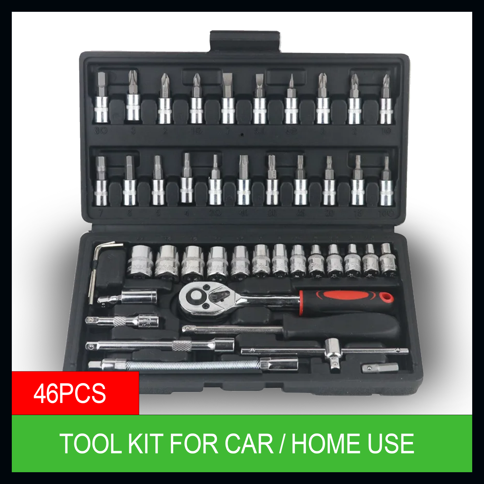 Tool Kit 46 PCS Set 1/4 Inch Socket Set Wrench Ratchet Car Home Tools ...