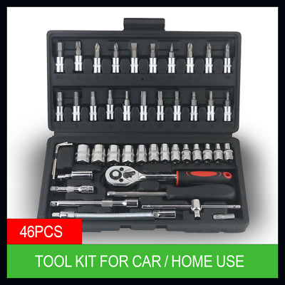Tool Kit 46 PCS Set 1/4 Inch Socket Set Wrench Ratchet Car Home Tools ...