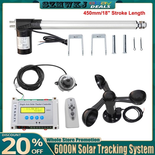 Single Axis Solar Tracker Controller &Wind Sensor &12V 6000N 18" Linear ...