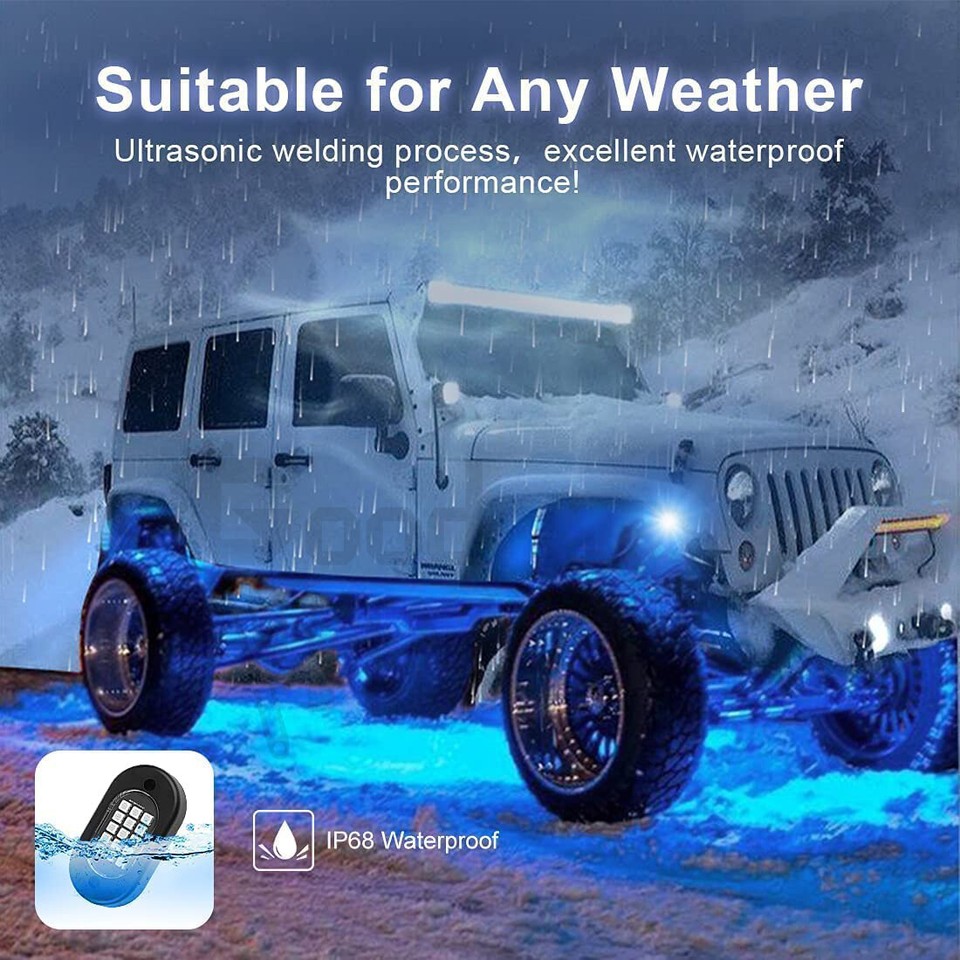 10 Rock Lights + 2x 1ft LED COB RGB Whips Light For Jeep Wrangler JL JK ...