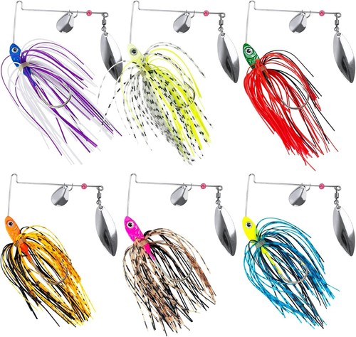 6 Pcs Bass Spinner Baits, Spinnerbait Fishing Lures Hard Metal Swimbait ...