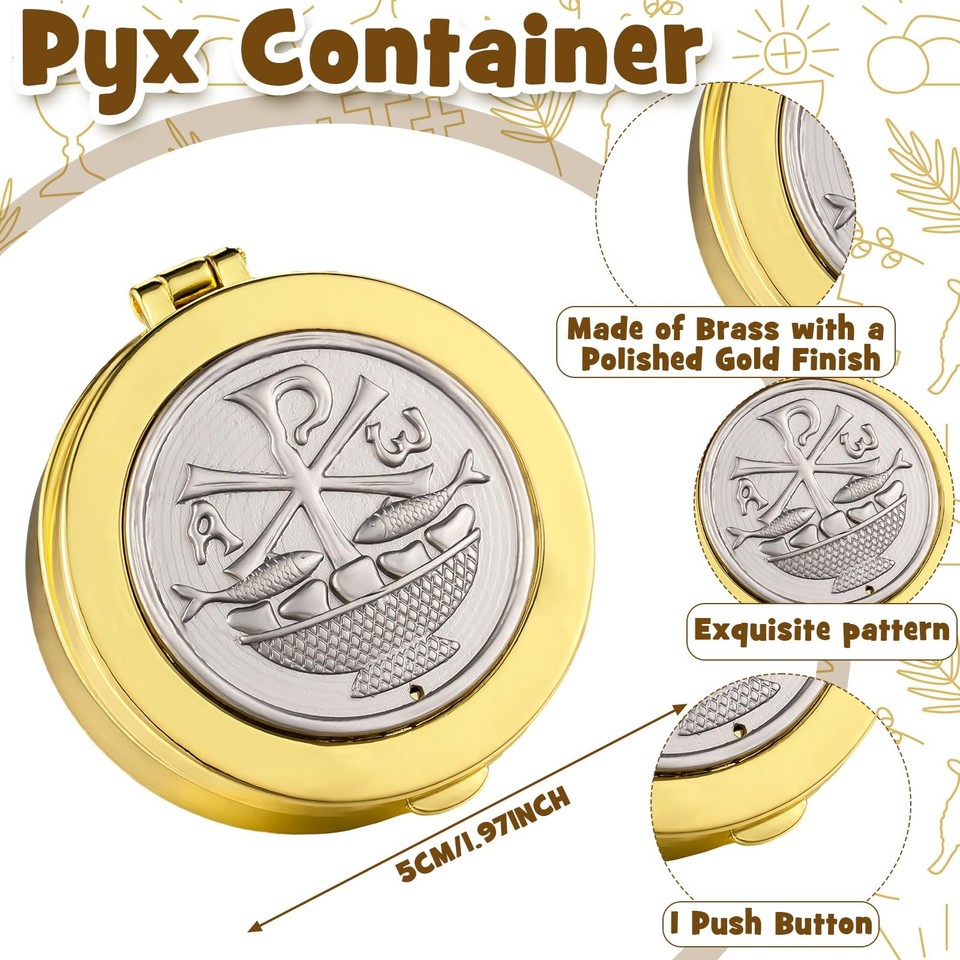 Pyx for Communion Host Catholic Polished Gold Brass Latin Cross Pyx ...