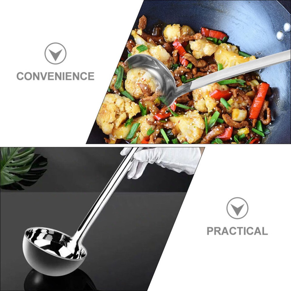 2 Pcs Soup Ladle Set Long Handle Measuring Spoon Ladles Serving Metal ...