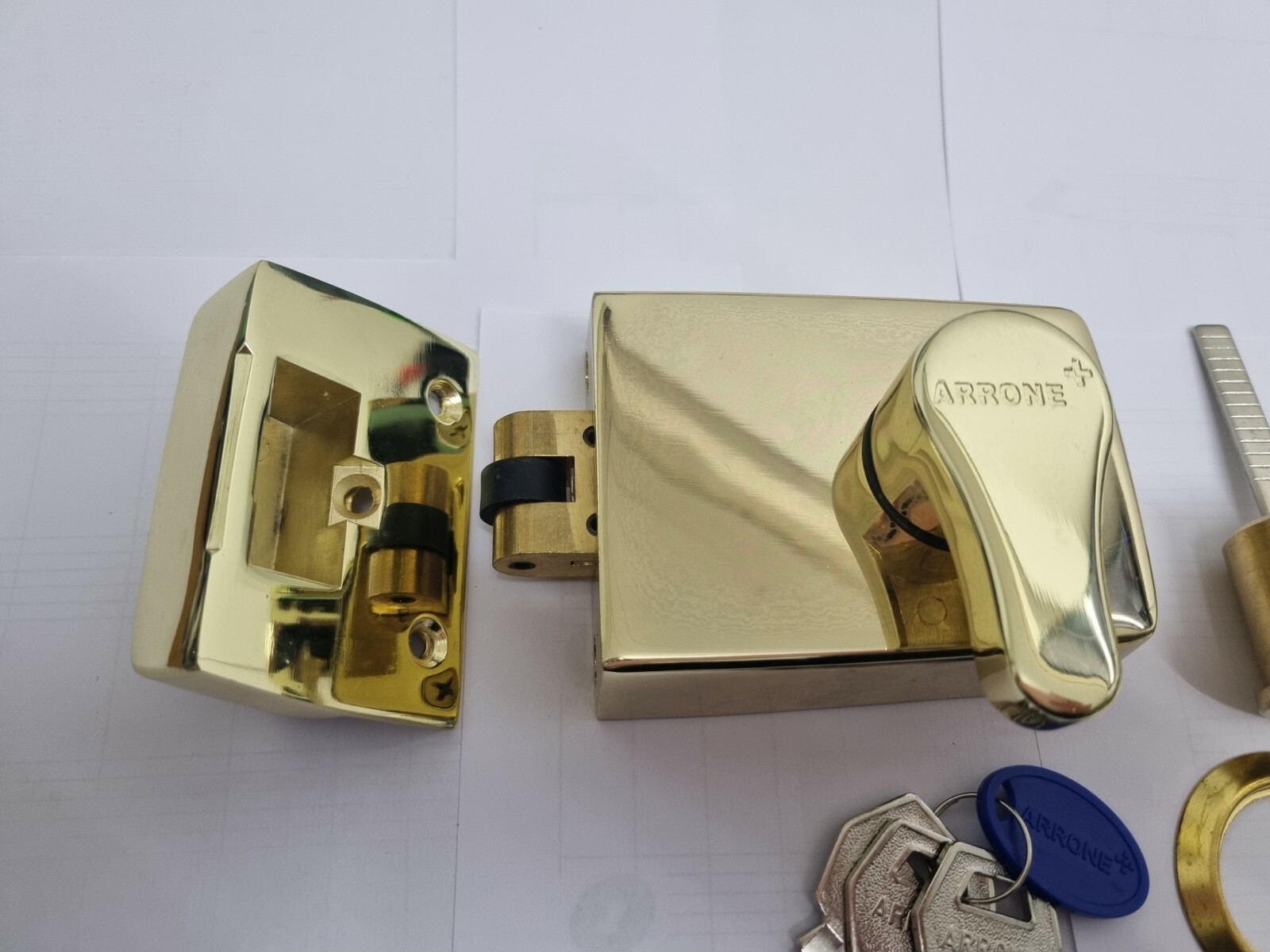 ROLLER BOLT 60MM NIGHTLATCH NIGHT LATCH WITH CYLINDER & 3 KEYS IN BRASS ...