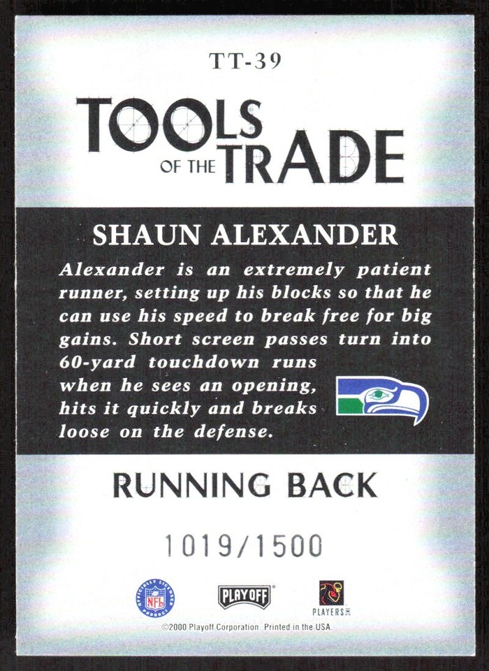 2000 7939B Playoff Absolute Tools of the Trade Shaun Alexander 1019/1500 Seattle | eBay