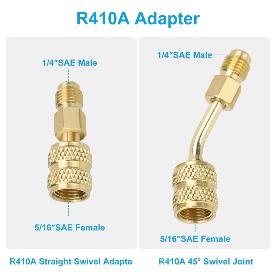 Straight + Angled R410A Adapter Mini Split Adapter 5/16" Female to 1/4 ...