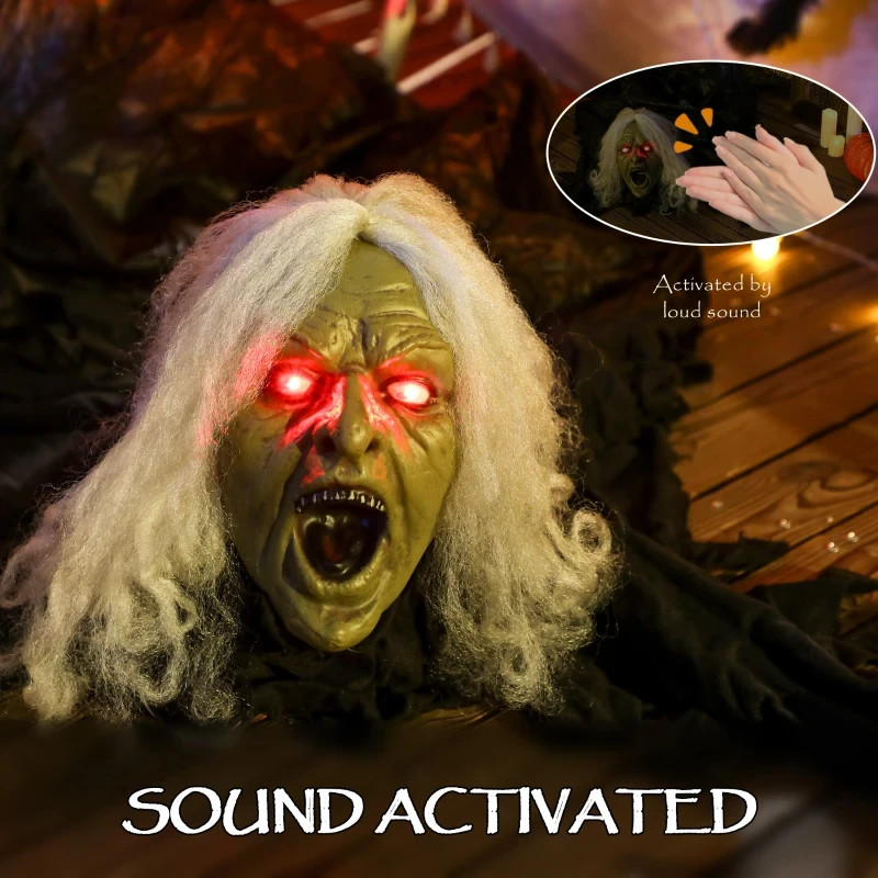 6ft Animated Crawling Zombie Old Lady – Halloween Prop Light-Up Eyes | eBay UK