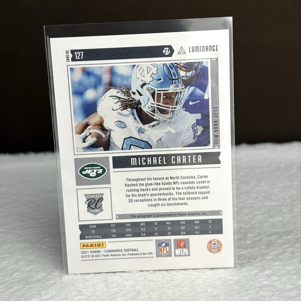 2021 Panini Luminance Football Auto Michael Carter NC Tar Heels RC 11/ ...