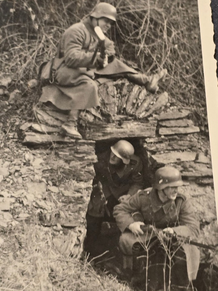 WWII German Photo Playful Staged Prank Steel Helmet Wehrmacht Soldiers ...