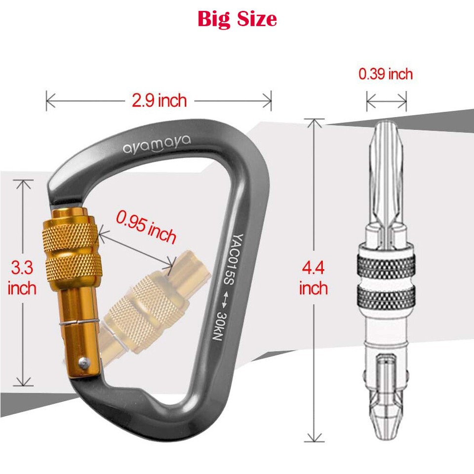 30KN Rock Climbing Carabiner Locking Clip Heavy Duty Tree Arborist ...