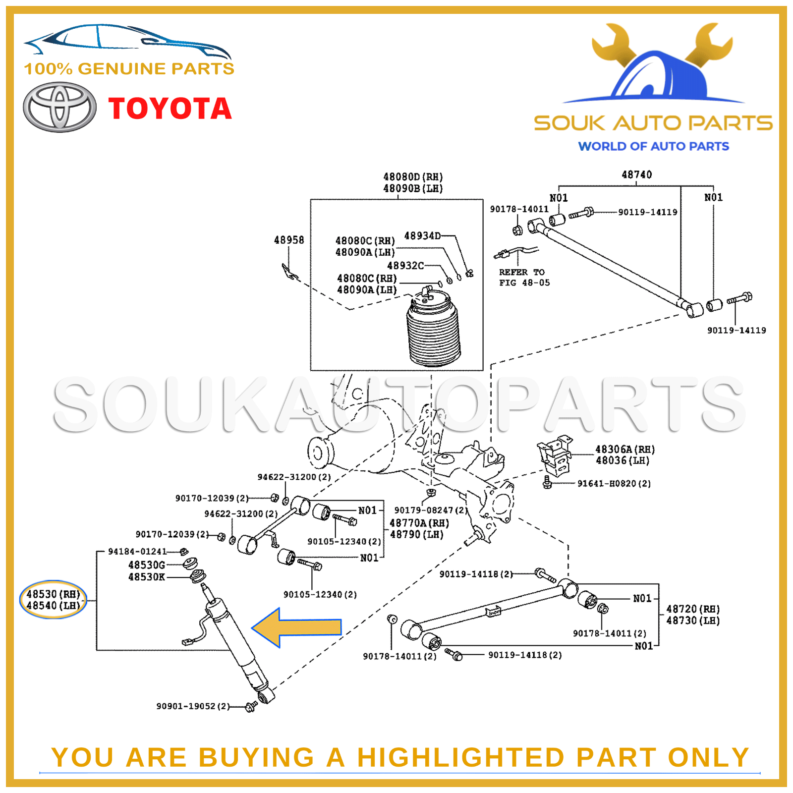 48530-69535 Genuine Toyota ABSORBER ASSY, SHOCK, REAR RH/LH 4853069535 ...
