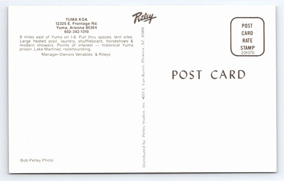 Yuma KOA Campground Yuma Arizona Kampground Unused Vintage Postcard ...