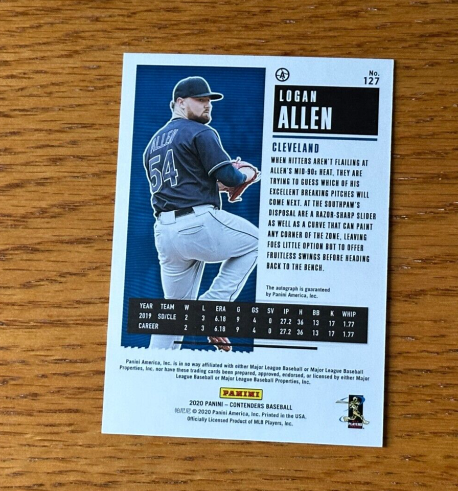 LOGAN ALLEN 2020 Panini Contenders #127 RC Rookie Ticket Variation A ...