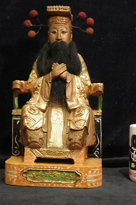 Large Rare Temple Jade Emperor Yu Huang Dadi 玉皇 Taoist Hand Carved Wood ...